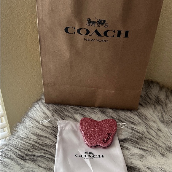 Coach | Accessories | Coach Pink Glitter Butterfly Mirror With Dust Bag ...